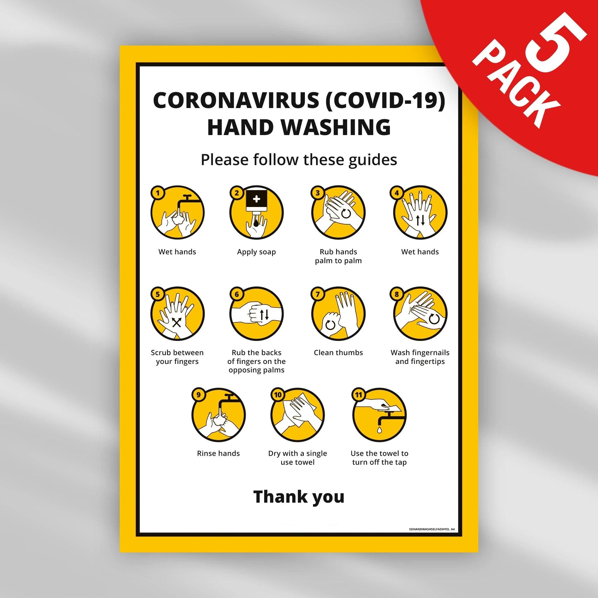 Hand Washing Instructions - Self Adhesive Vinyl (Yellow)